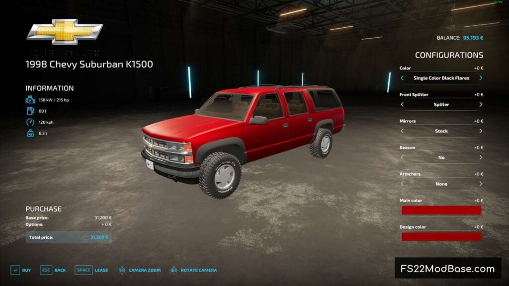 1998 Chevy Suburban K1500 - Farming Simulator 22 Mod | LS22 Mod | FS22 Mod