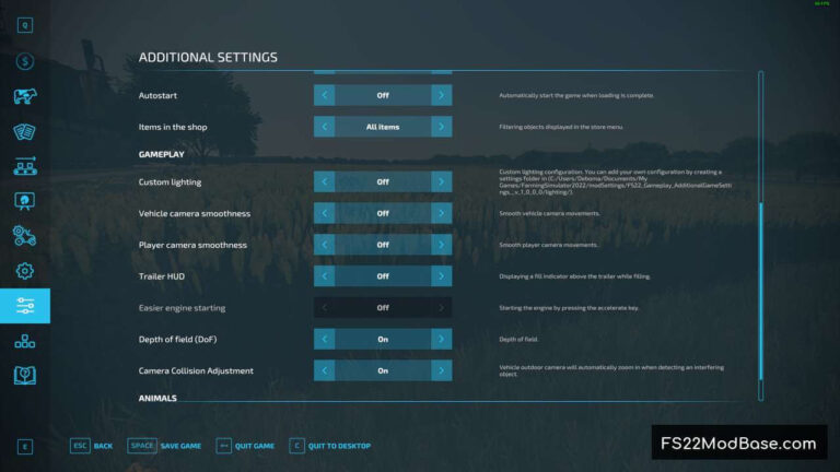 Additional Game Settings - Farming Simulator 22 Mod | LS22 Mod | FS22 Mod