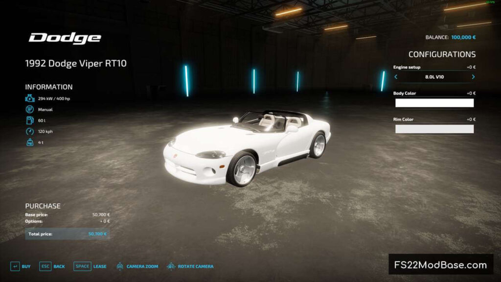 1992 Dodge Viper RT10 - Farming Simulator 22 Mod | LS22 Mod | FS22 Mod