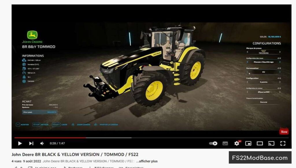 JD8R BLACK AND YELLOW TOMMOD - Farming Simulator 22 Mod | LS22 Mod ...
