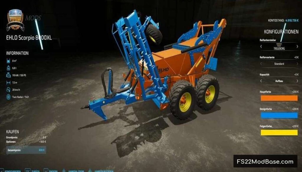 Ehlo Scorpio 8000XL RGM - Farming Simulator 22 Mod | LS22 Mod | FS22 Mod